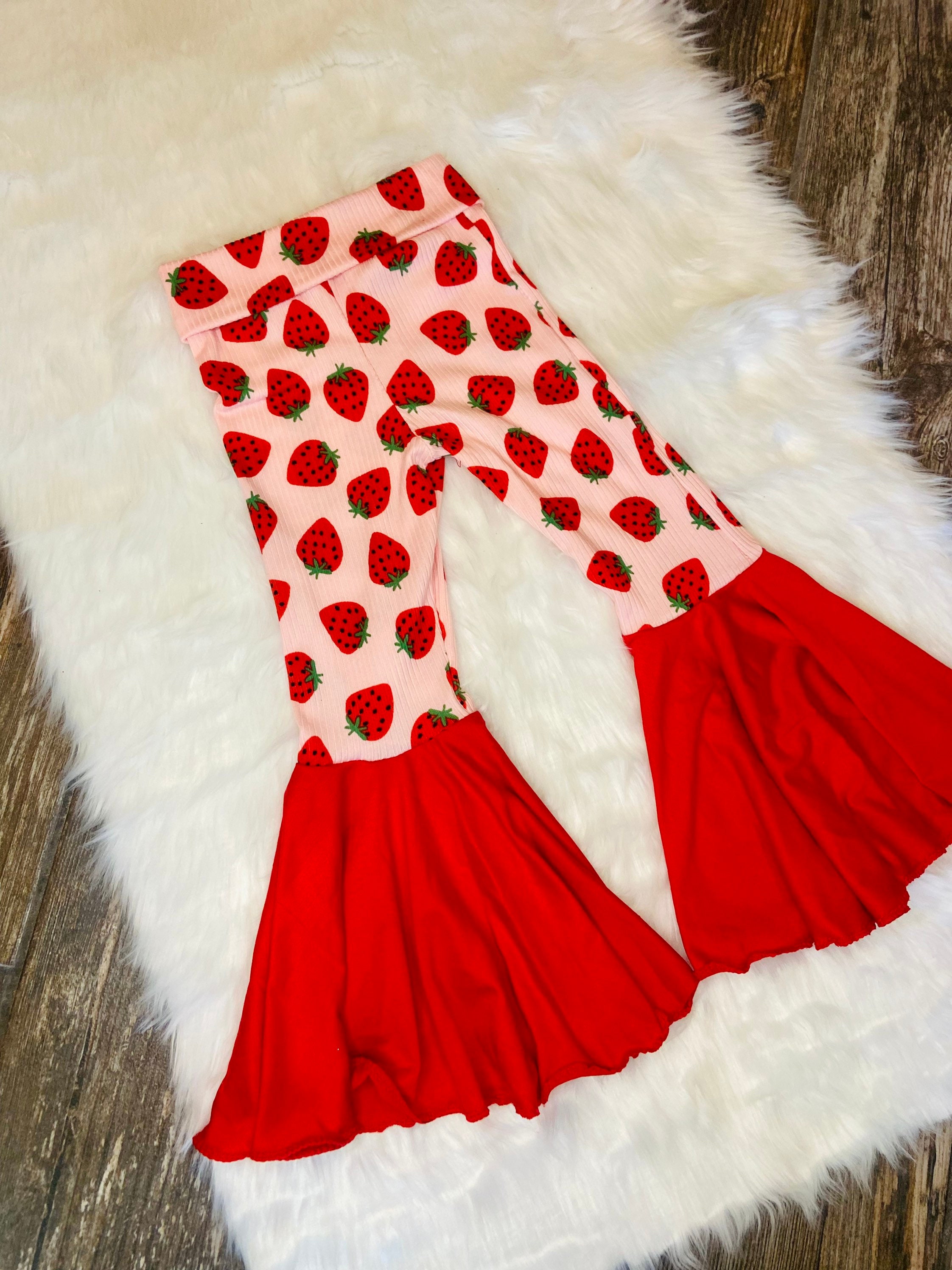 Valentines Kids Bell Bottoms, Strawberry Bell Bottoms, Toddler Bell ...