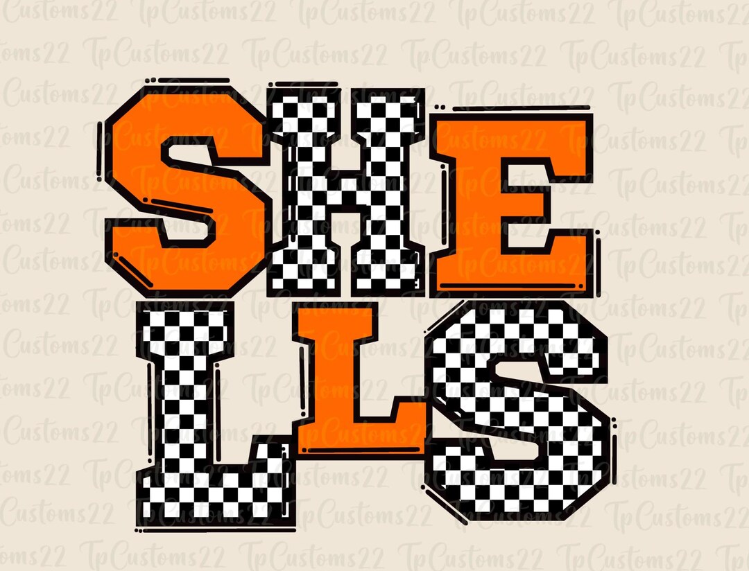 Shells Checkered Orange Football PNG, School Mascot Png, Orange & White ...