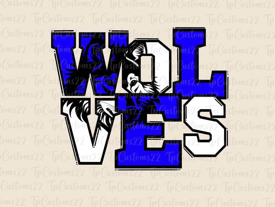 Wolves Blue Football PNG, School Mascot Png, Blue and White Wolves ...