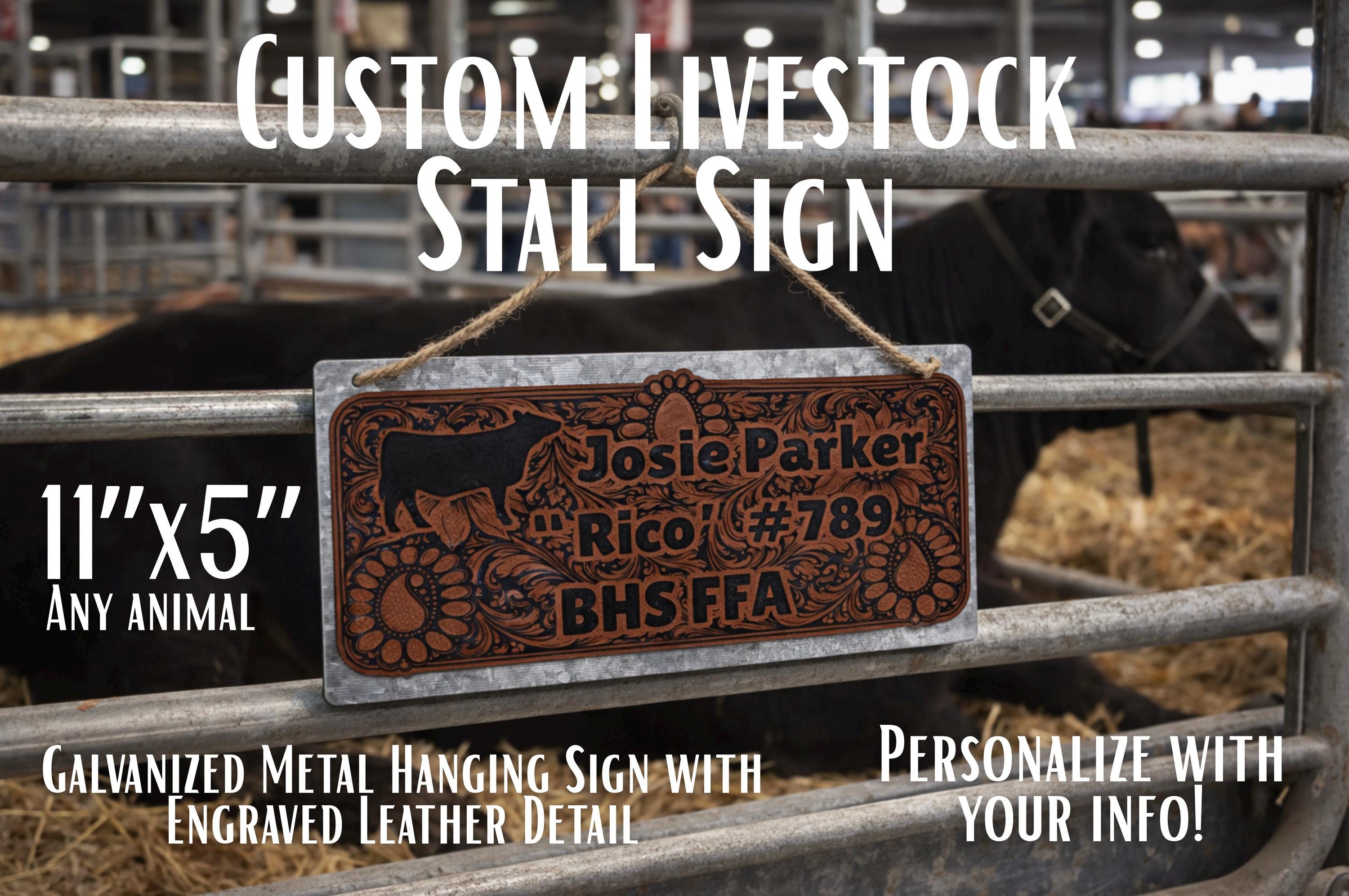 Custom Livestock Stall Sign 11x5”, Engraved Leather Show Sign ...