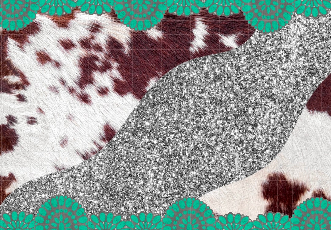 Turquoise Cowhide Glitter Background Png Sublimation Design, Western ...
