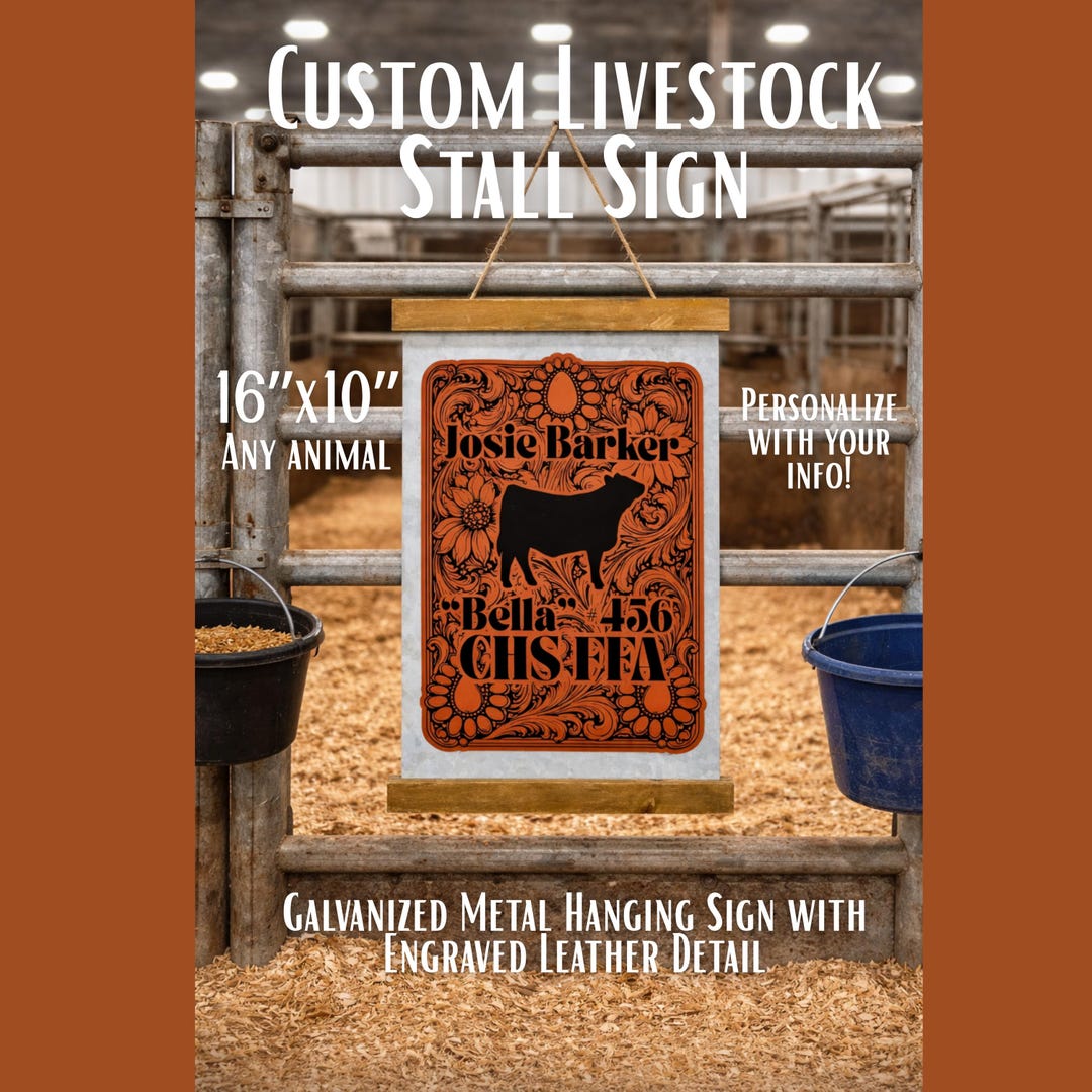 Custom Livestock Stall Sign 16x10”, Engraved Leather Show Sign ...