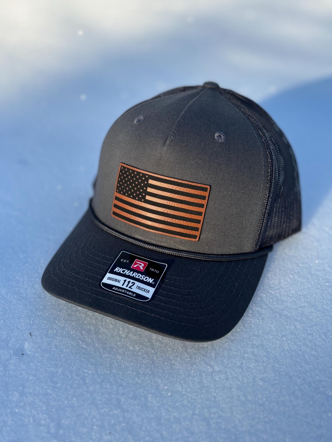 American Flag Rope Hat, USA Flag Hat, Flag Hat, Leather Patch Rope Hat, Richardson 112 ...