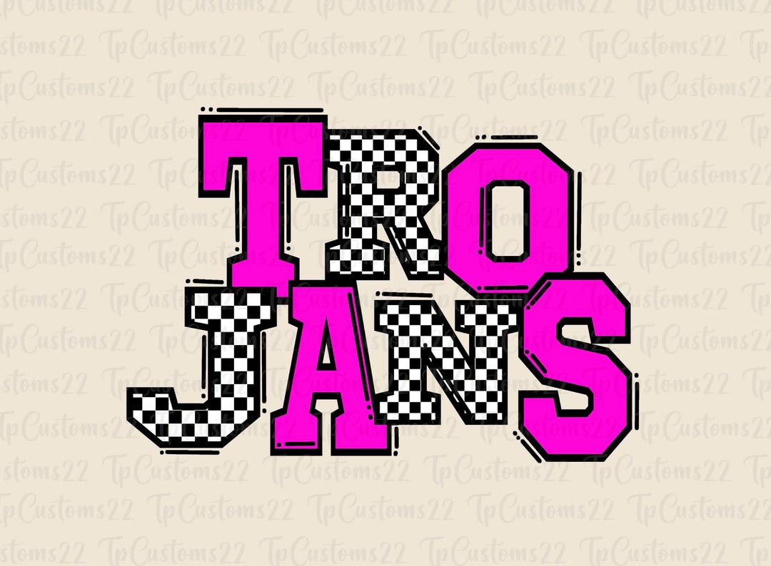 Trojans Checkered Pink Football PNG, School Mascot Png, Pink & White ...