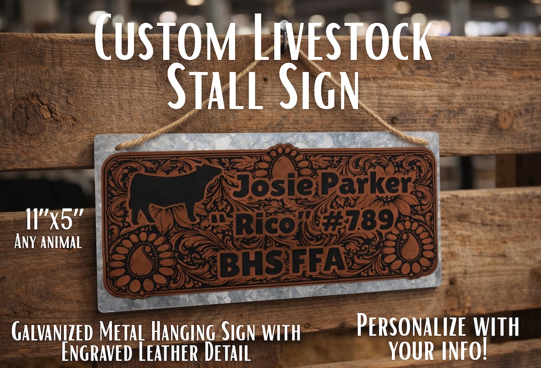 Custom Livestock Stall Sign 11x5”, Engraved Leather Show Sign ...