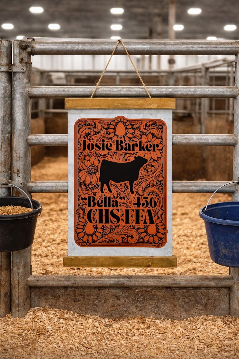Custom Livestock Stall Sign 16x10”, Engraved Leather Show Sign ...