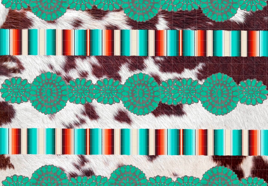 Cowhide Turquoise Serape Background Png Sublimation Design, Western ...