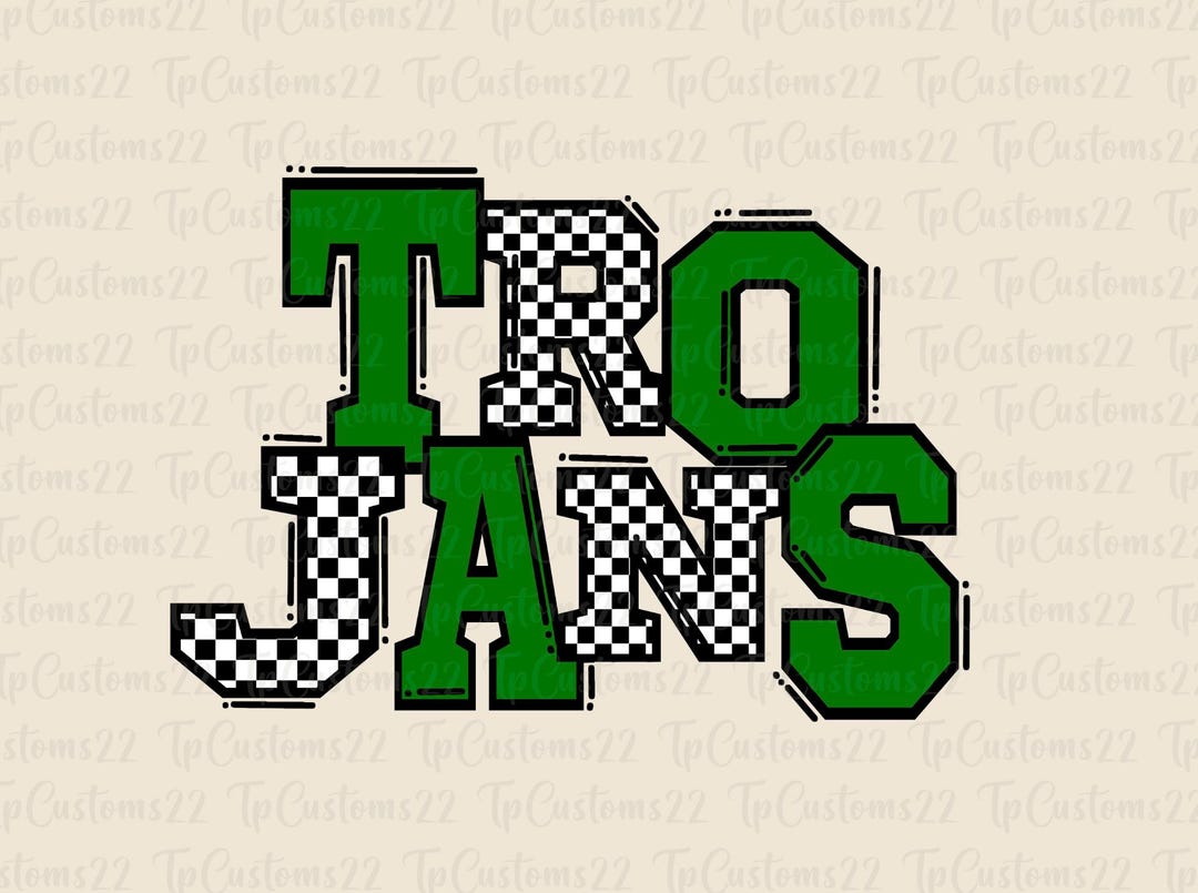 Trojans Checkered Green Football PNG, School Mascot Png, Green & White ...