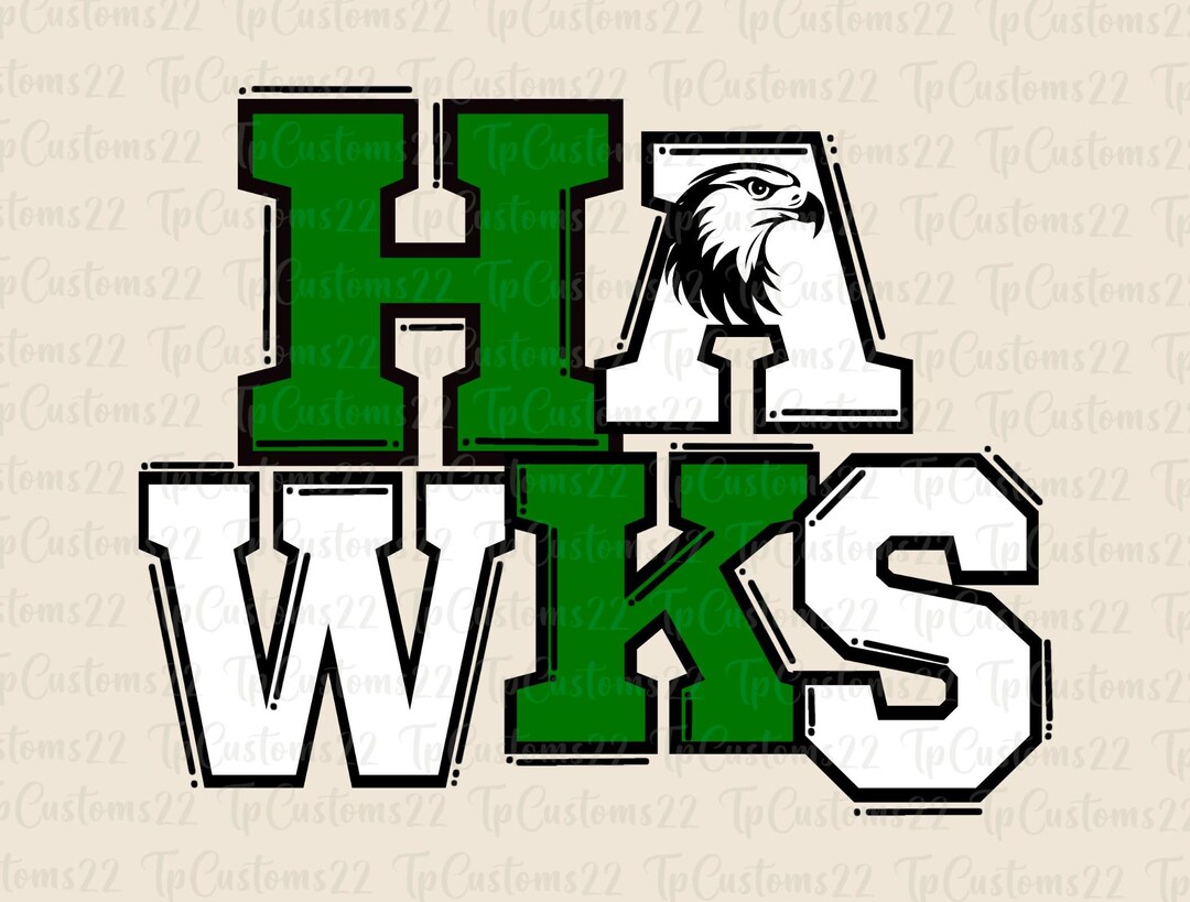 Hawks Green Football PNG, School Mascot Png, Green and White Hawks ...
