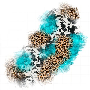 Cowhide Turquoise Leopard Patches Background Png Sublimation Design ...