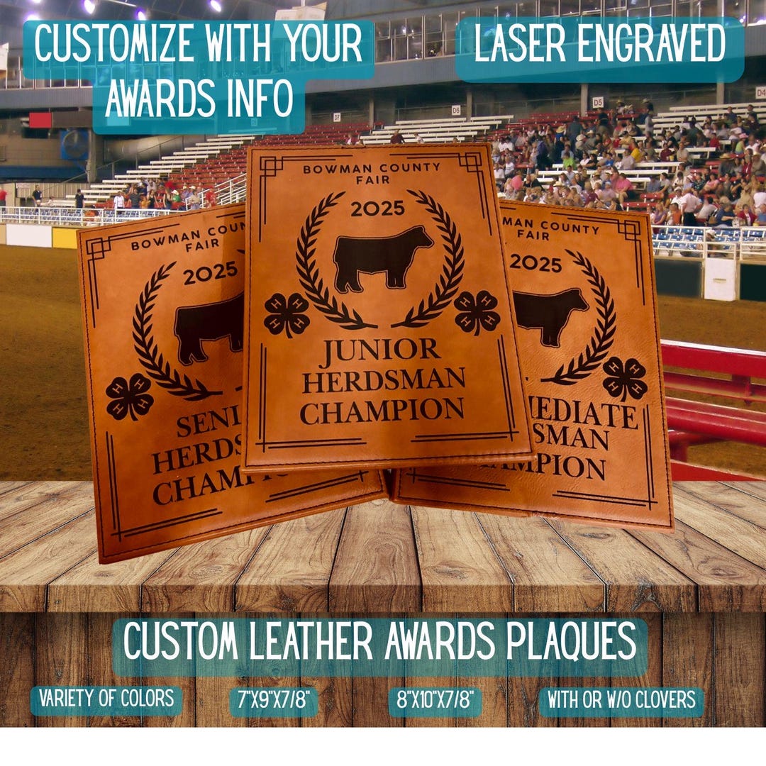 Livestock Show Award Plaque, Engraved Leather Award, Livestock Award ...