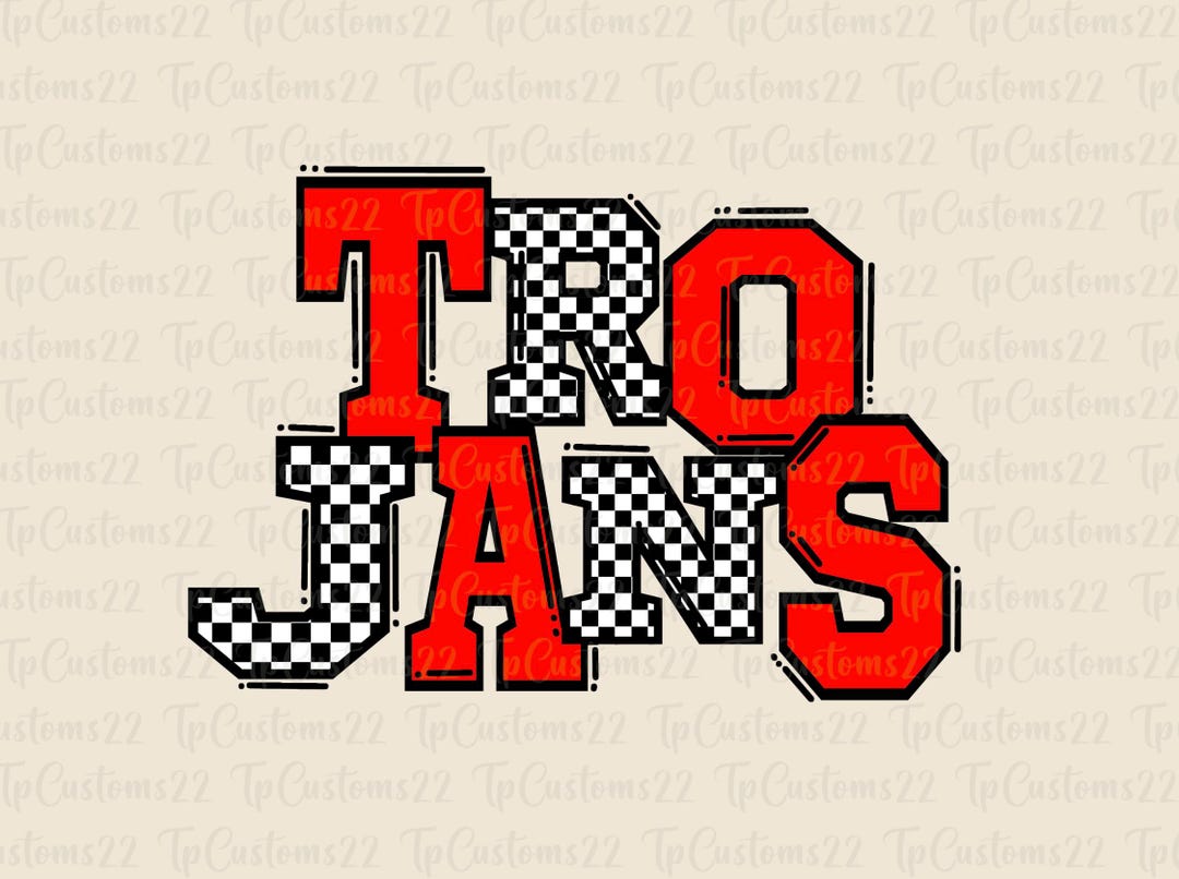 Trojans Checkered Red Football PNG, School Mascot Png, Red & White ...