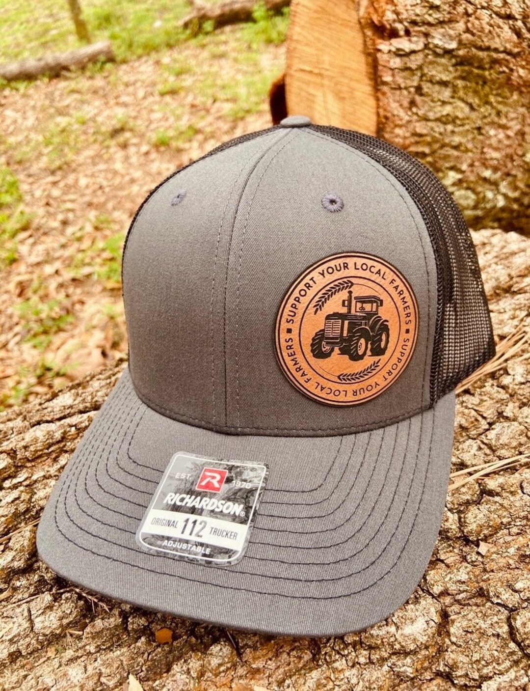 Support Your Local Farmers Hat, Farming Hat, Tractor Leather Patch Hat ...