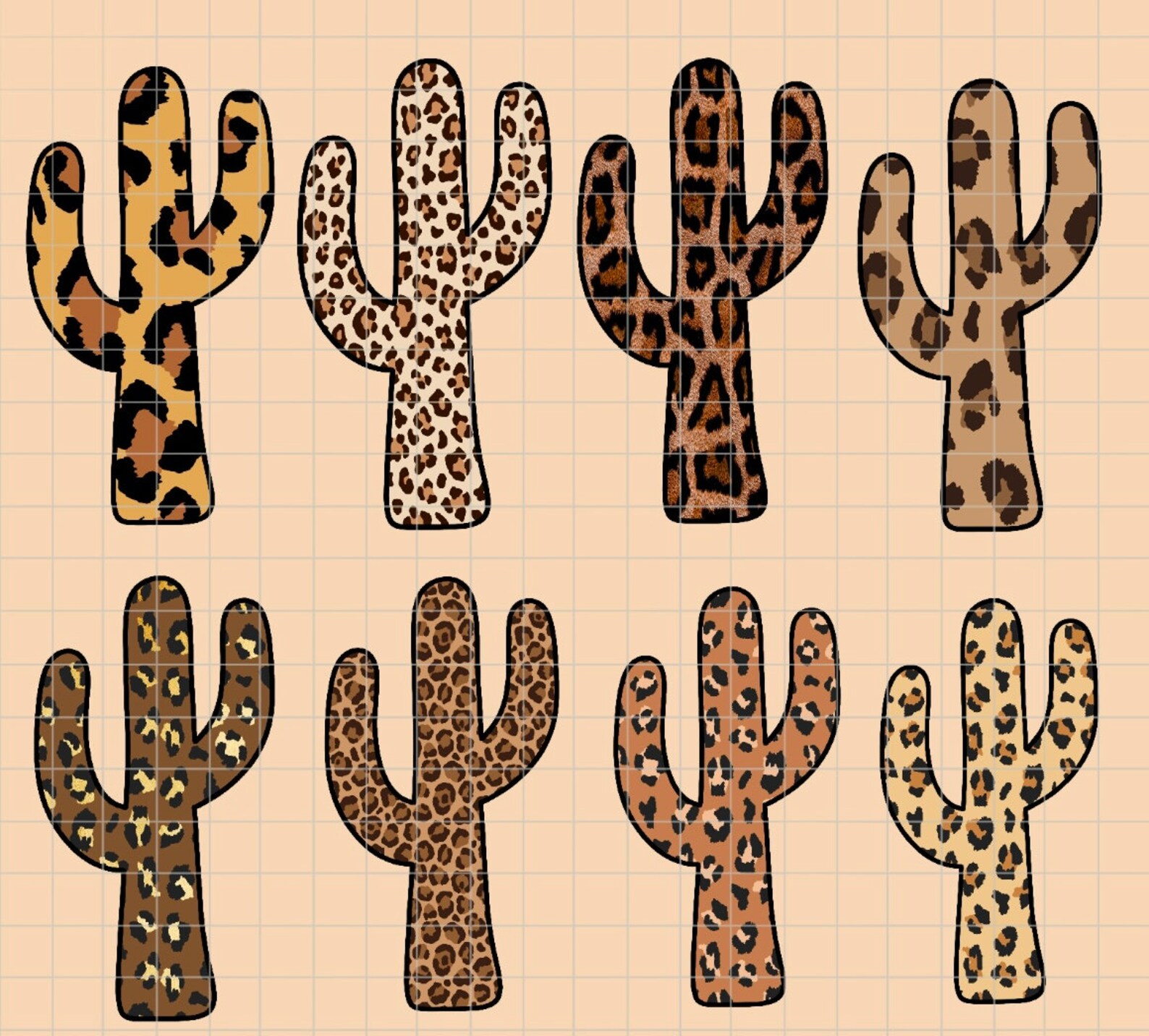 Leopard Cactus Bundle Png Sublimation Design, Western Background Png ...