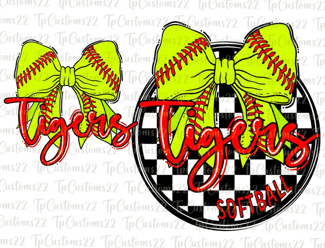 Tigers Checkered Red Softball PNG, School Mascot Png, Red and White ...