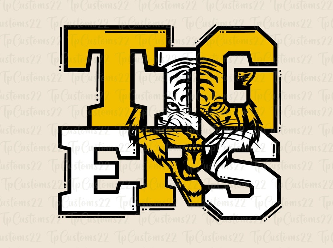 Tigers Yellow Football PNG, School Mascot Png, Yellow and White Tigers ...