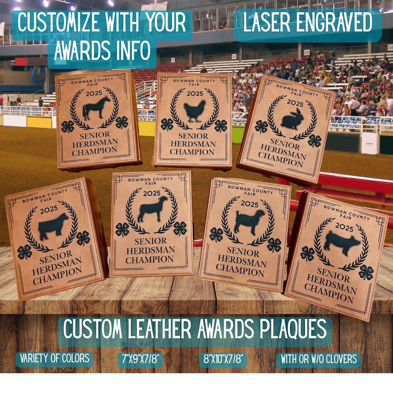 Livestock Show Award Plaque, Engraved Leather Award, Livestock Award ...