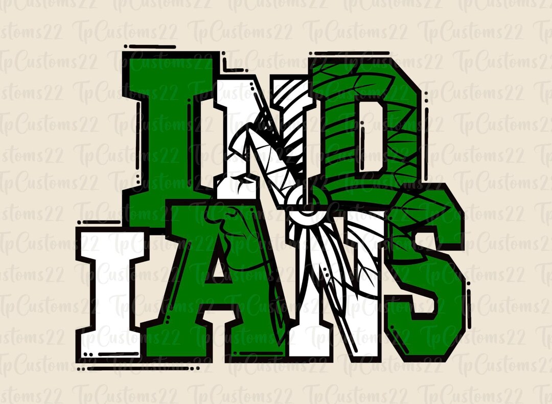 Indians Green Football PNG, School Mascot Png, Green and White Indians ...