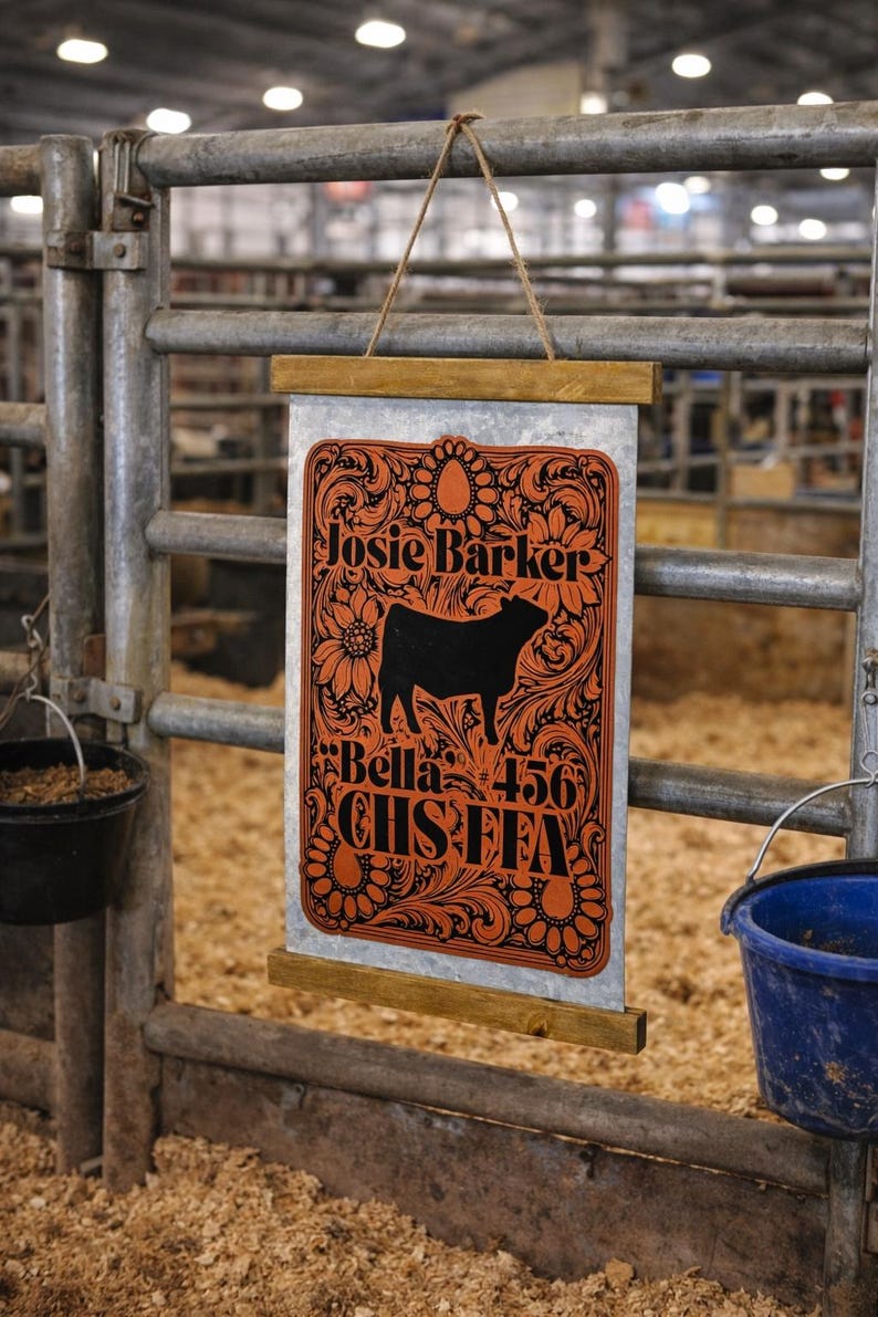 Custom Livestock Stall Sign 16x10”, Engraved Leather Show Sign ...