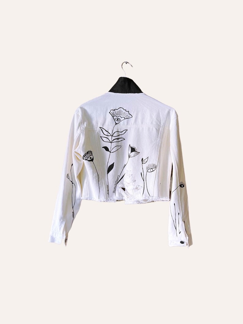 Hand-painted Floral Jacket - Classic White Jean Jacket for Women-denim ...