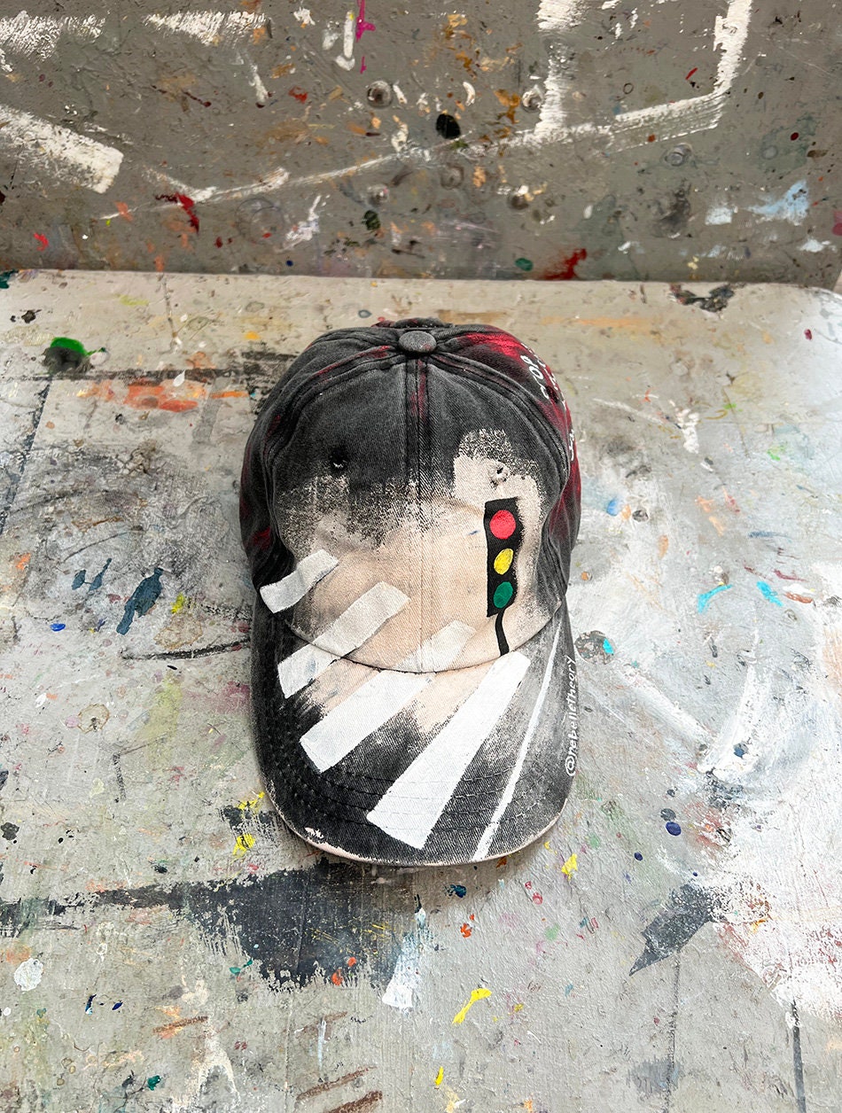 Hand Painted Cap With Traffic Lights, Unisex Baseball Cap, Ponytail ...