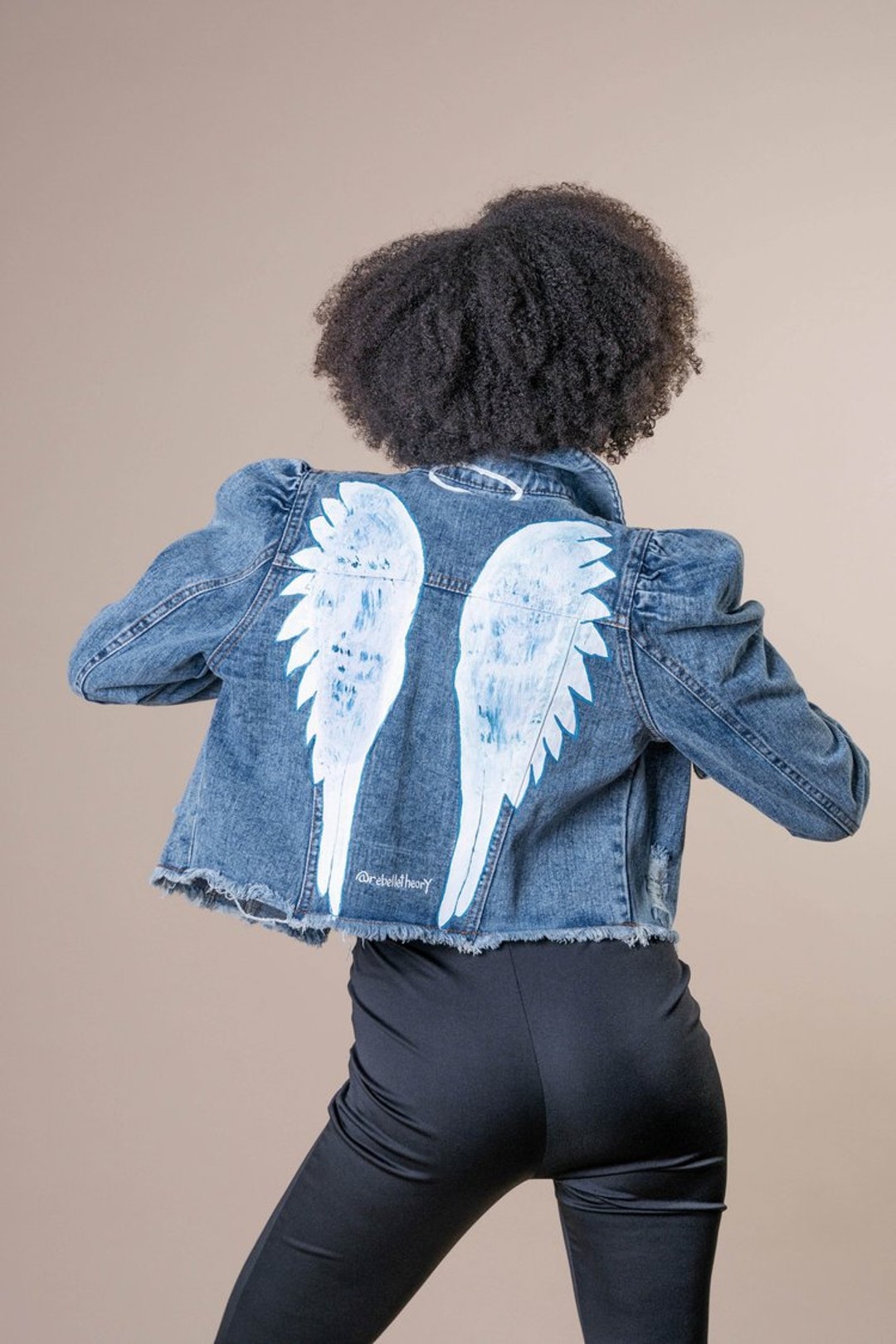 Hand Painted Angel Wings Jean Jacket |women's Cropped Jacket With Buff ...
