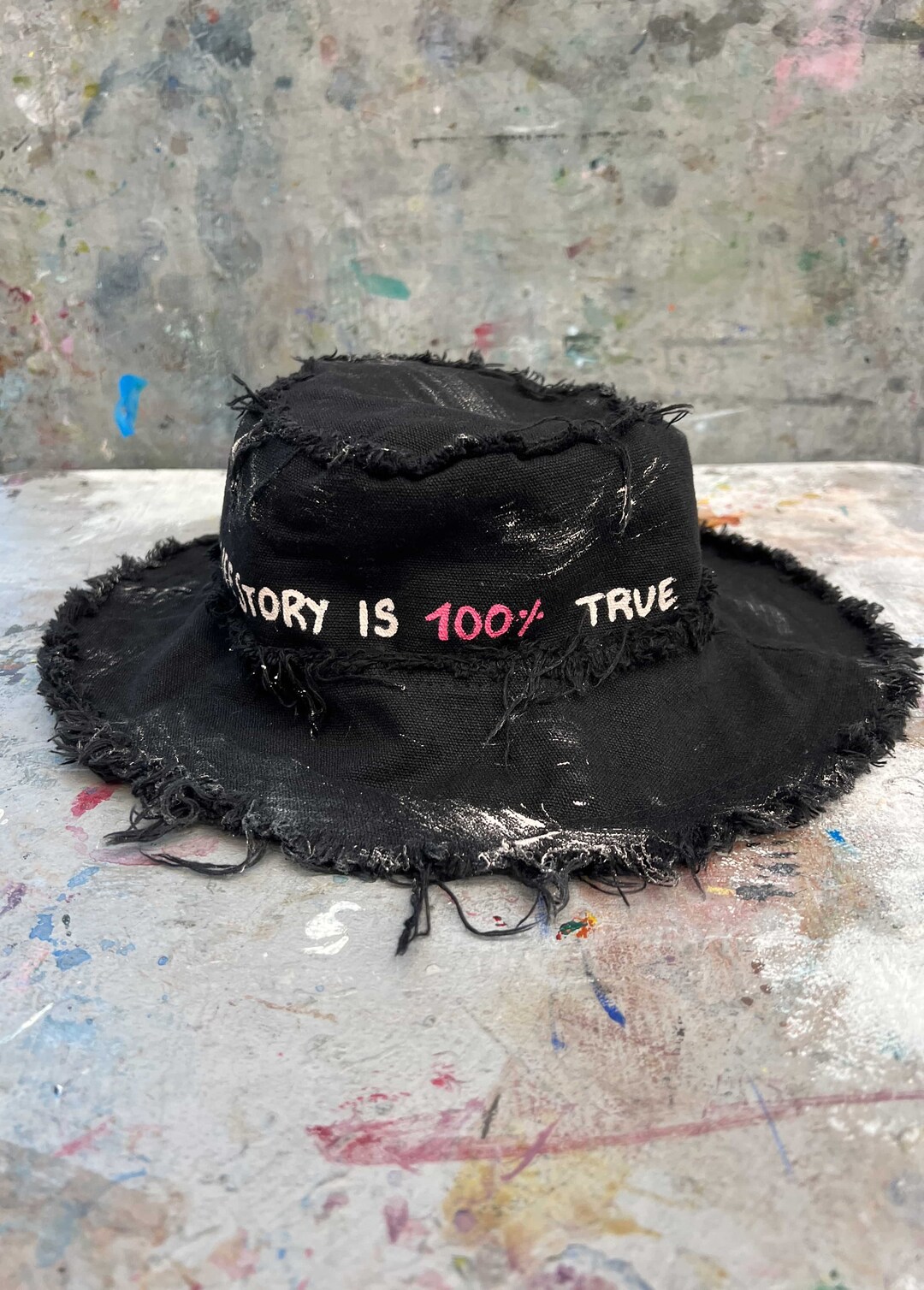 Life Story Hand Painted Bucket Hat, Ripped Bucket Hat for Women, Unique ...