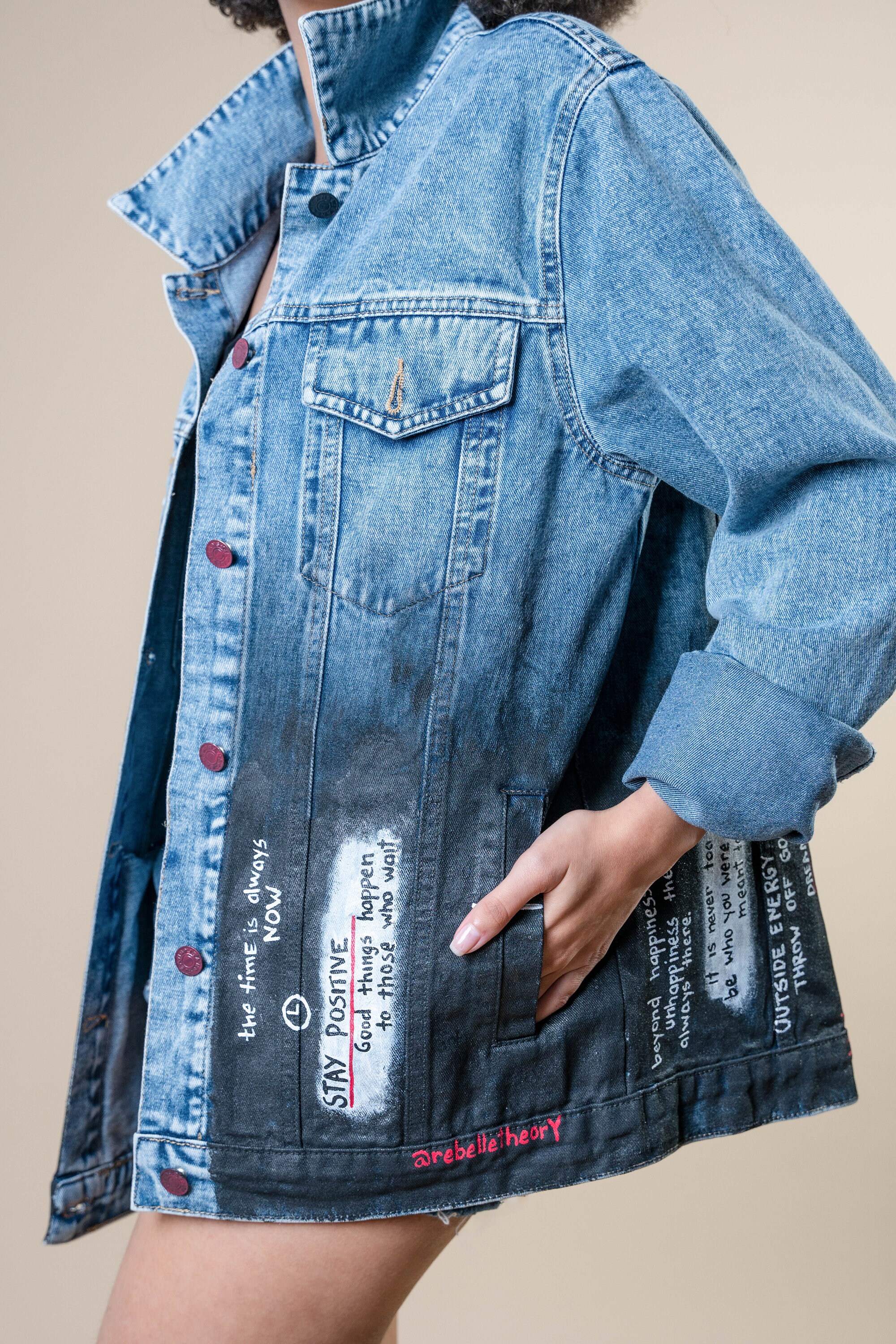 Positive Quotes Denim Jacket, Customized Jean Jacket , Painted Jean ...