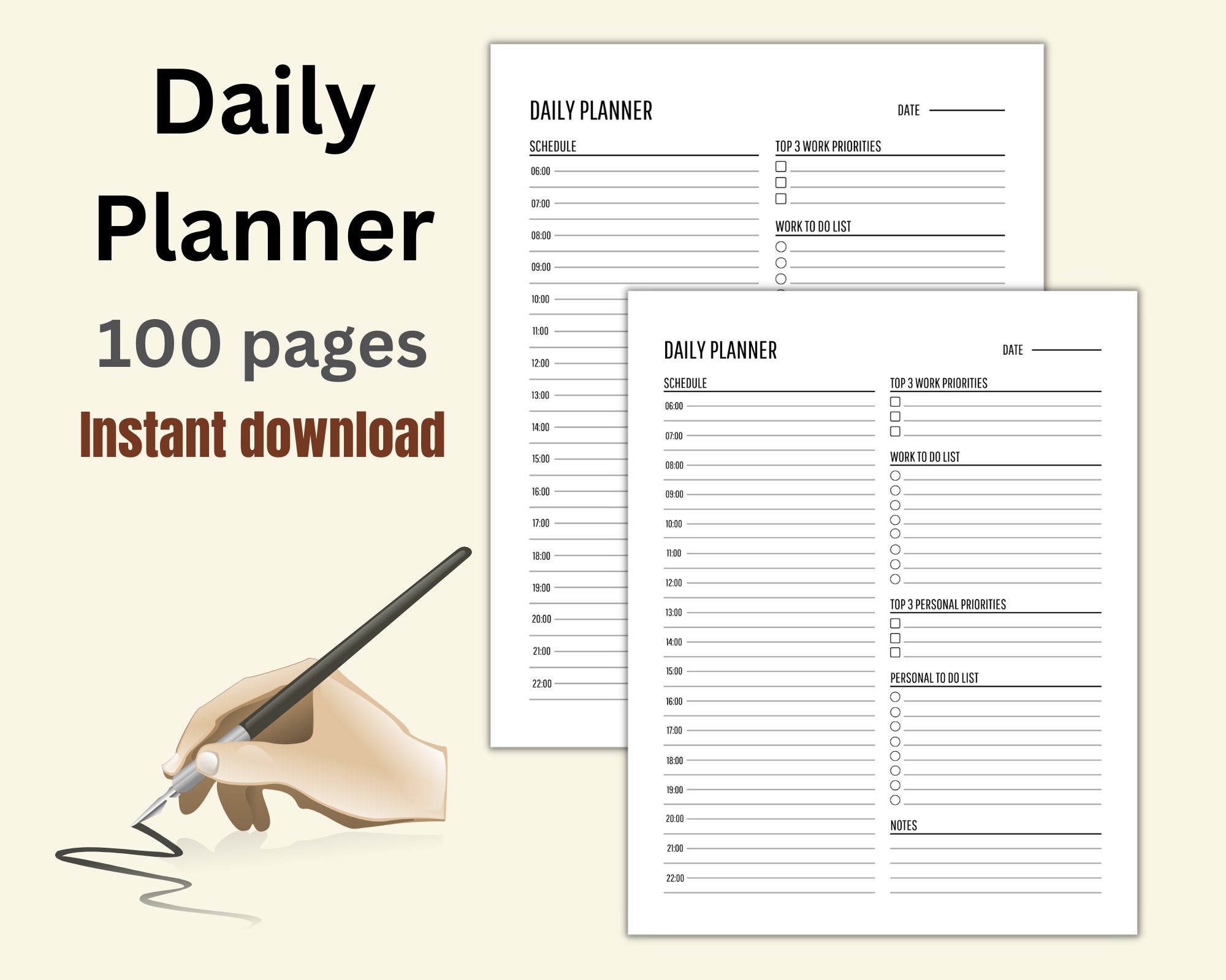 Printable Daily Planner, Daily Planner Days, Print Daily Planner ...