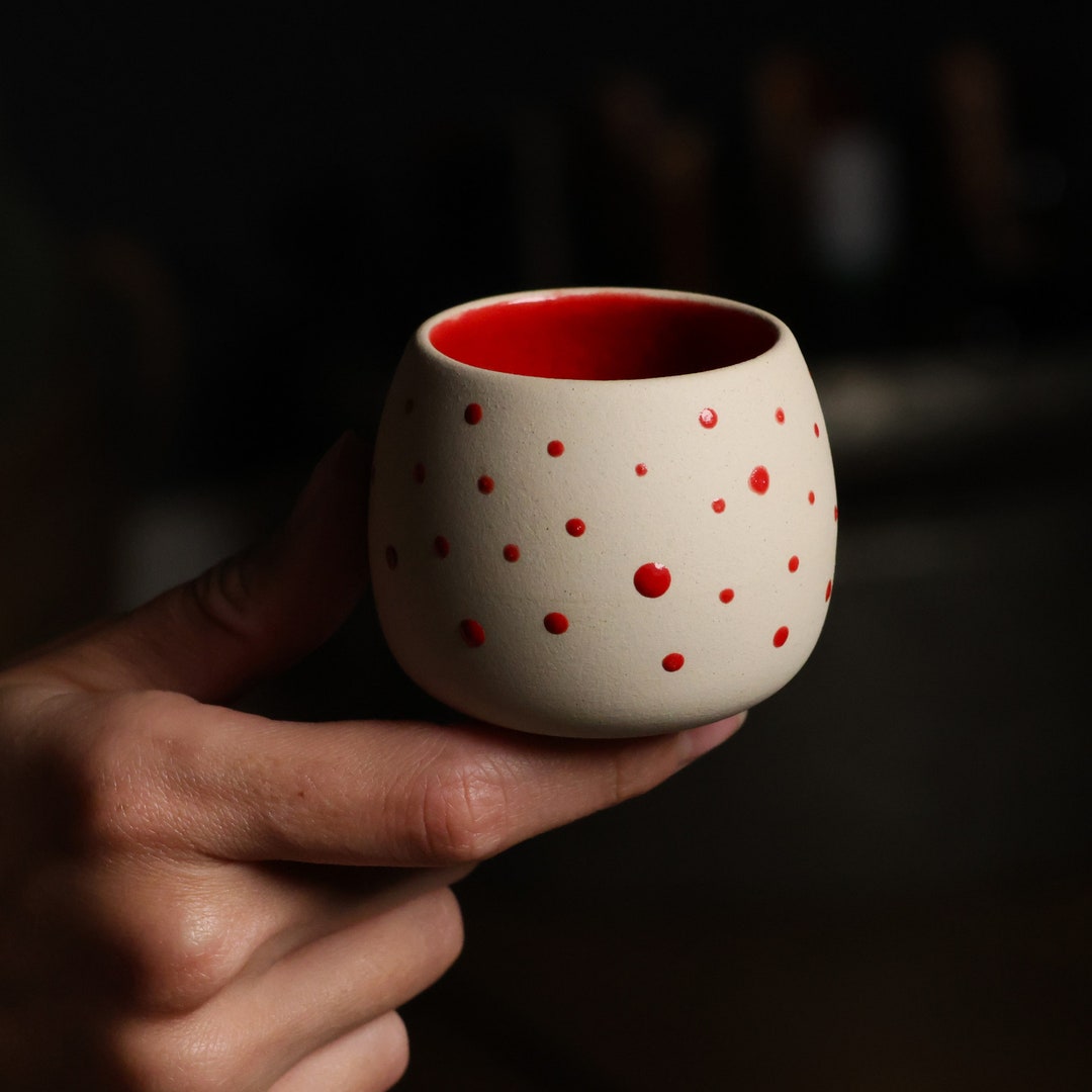 White Stoneware Ceramic, Red Dotted Cup, Single Espresso and Turkish ...