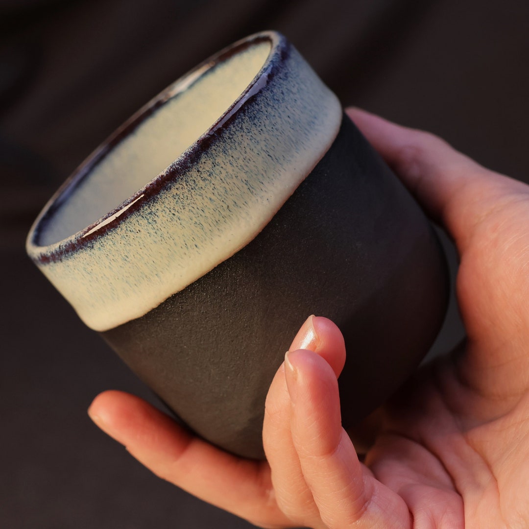 Black Stoneware Cup 250ml, Glazed in Blue and White, Used for Coffee ...