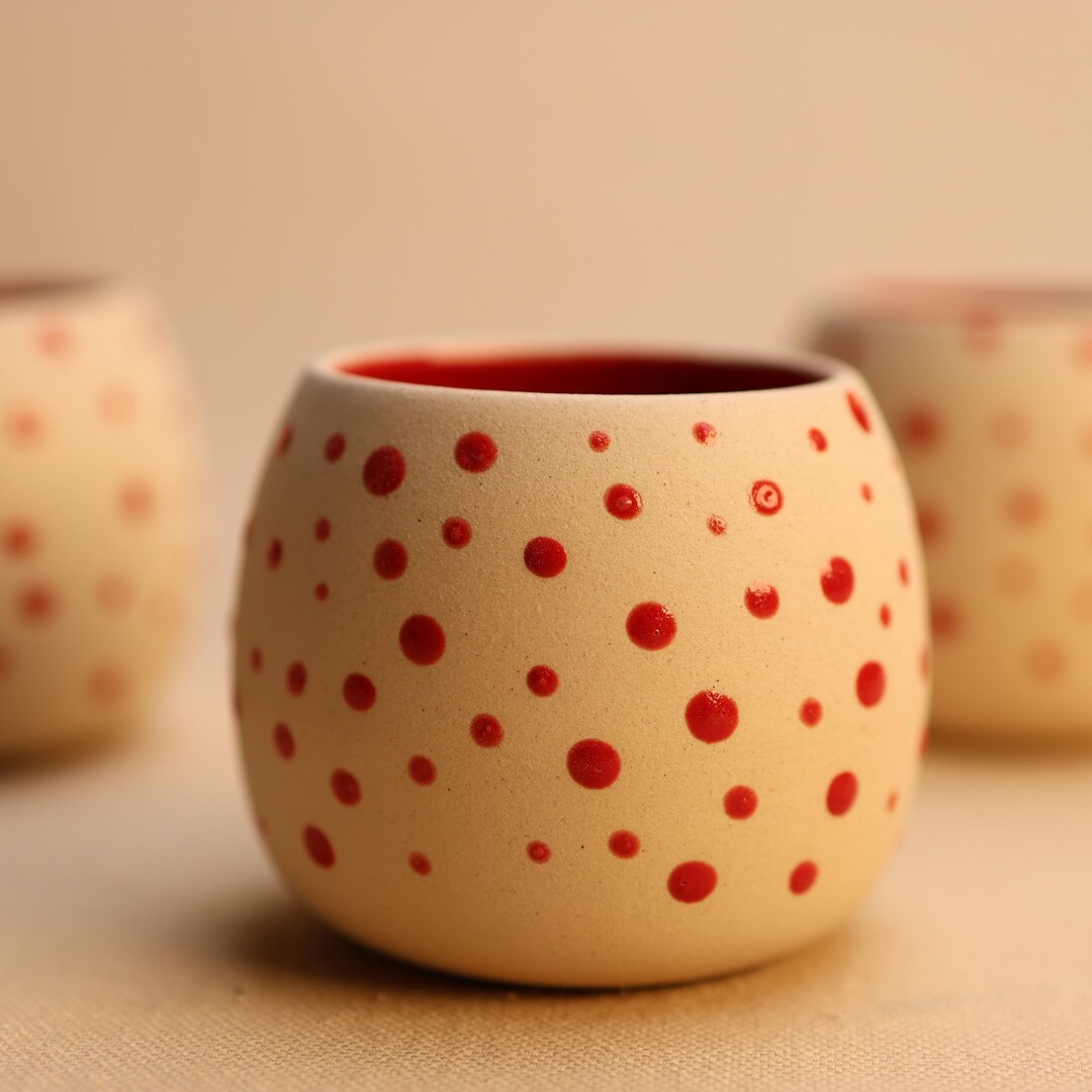 White Stoneware Ceramic, Red Dotted Cup, Single Espresso and Turkish ...