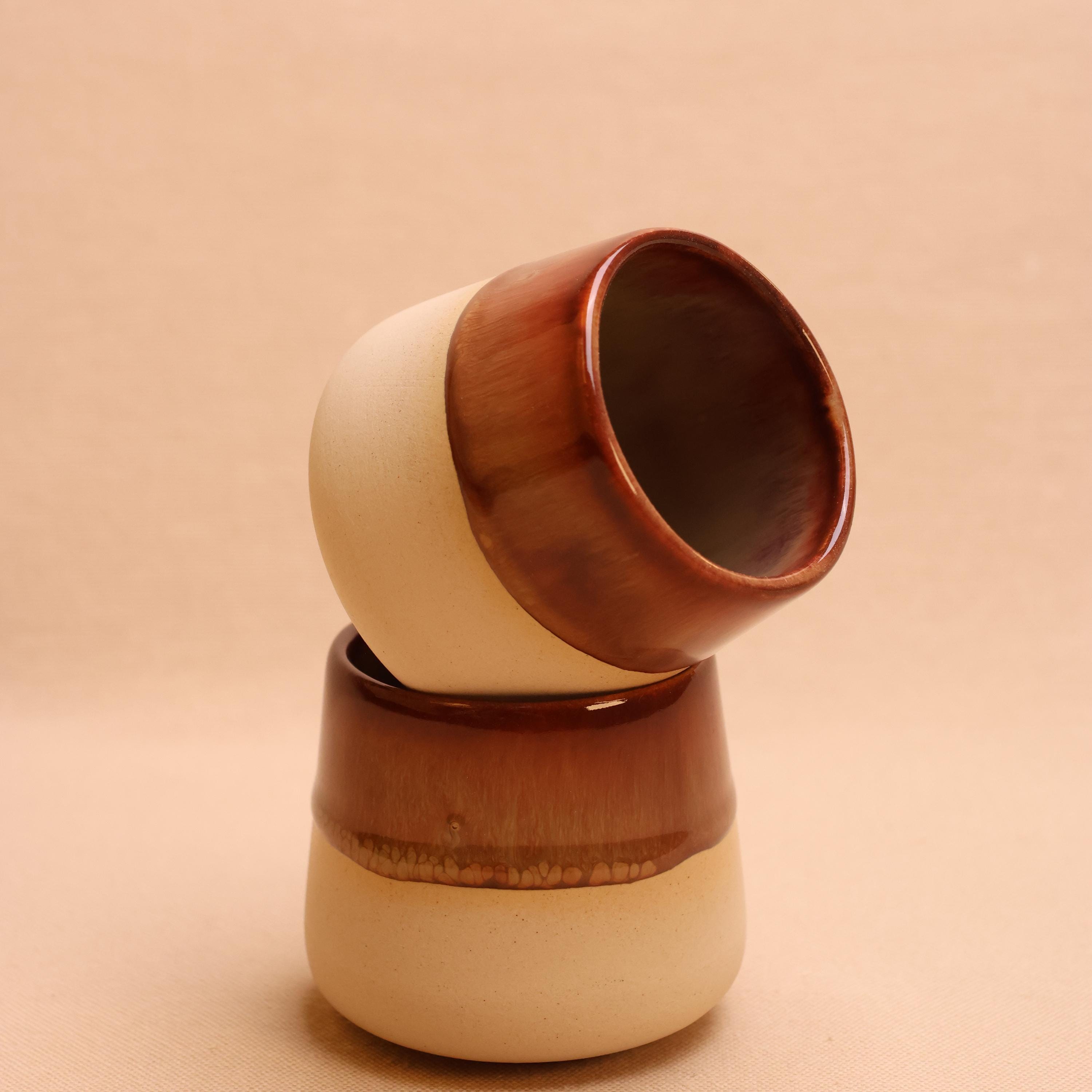 Single Shot Brown Half Glazed White Clay Stoneware Espresso Shot Cup ...