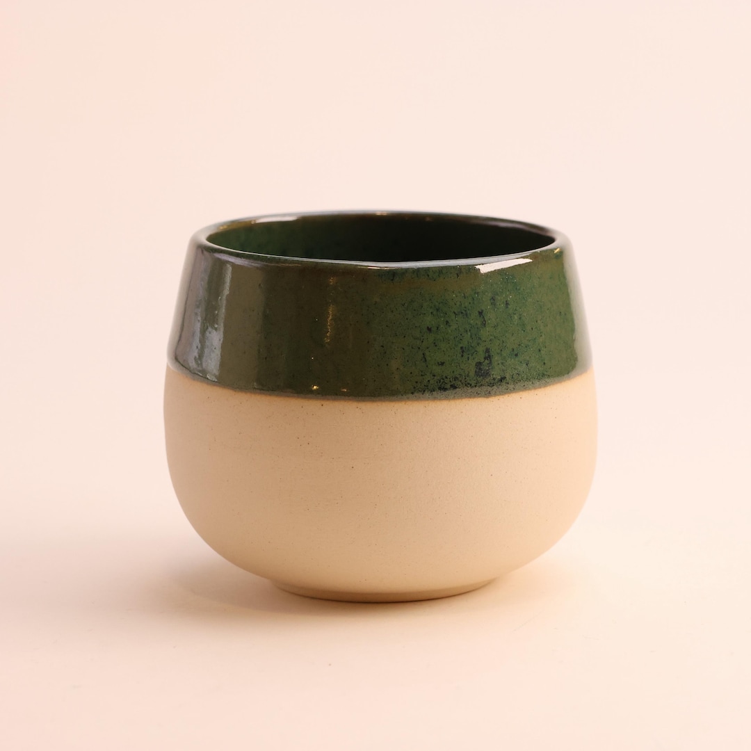 Double Espresso Cup in Dark Green, Handmade White Stoneware Ceramic ...