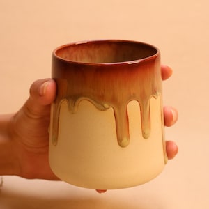 Dripping Style White Clay Brown Glaze Pottery, Handmade Stoneware ...
