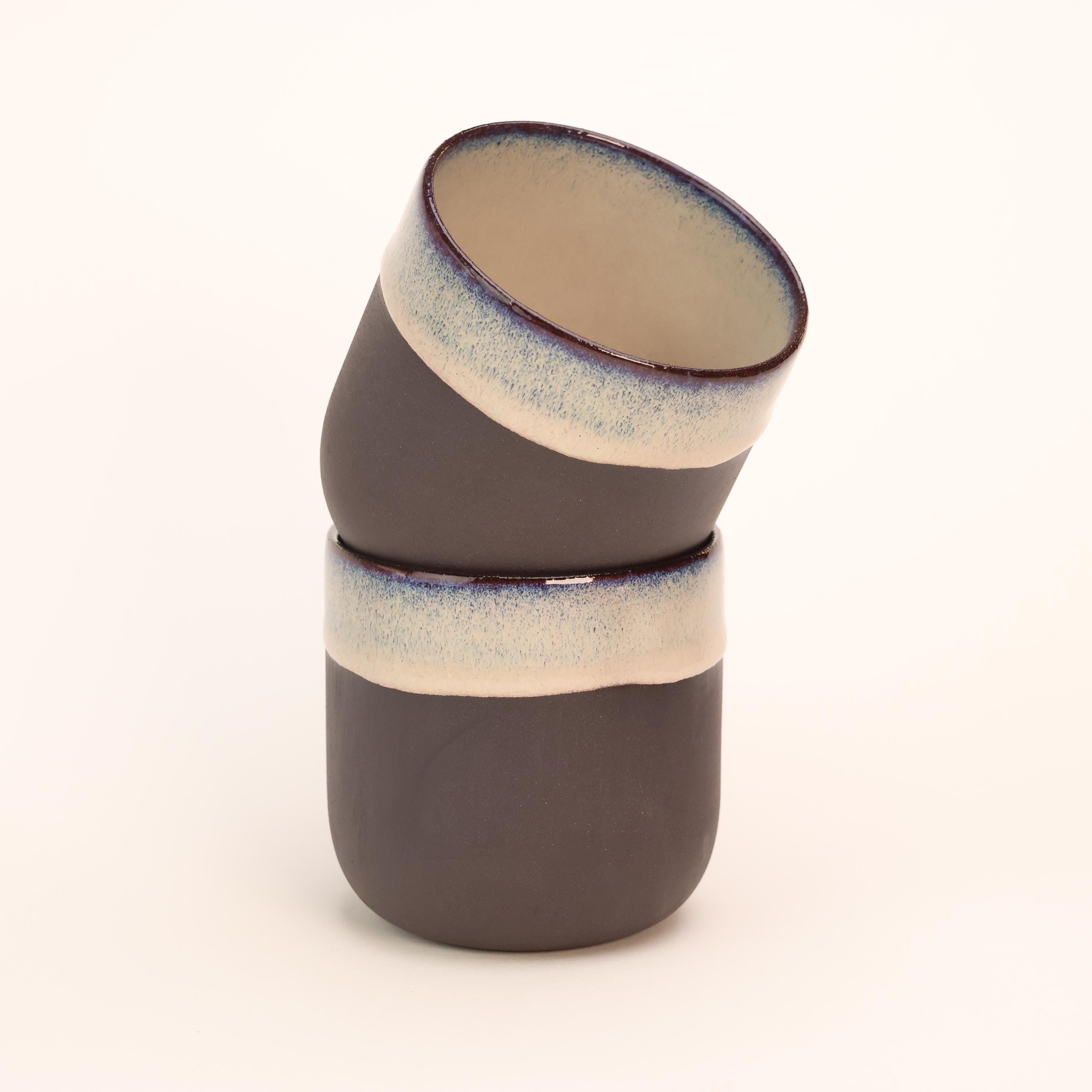 Black Stoneware Cup 250ml, Glazed in Blue and White, Used for Coffee ...