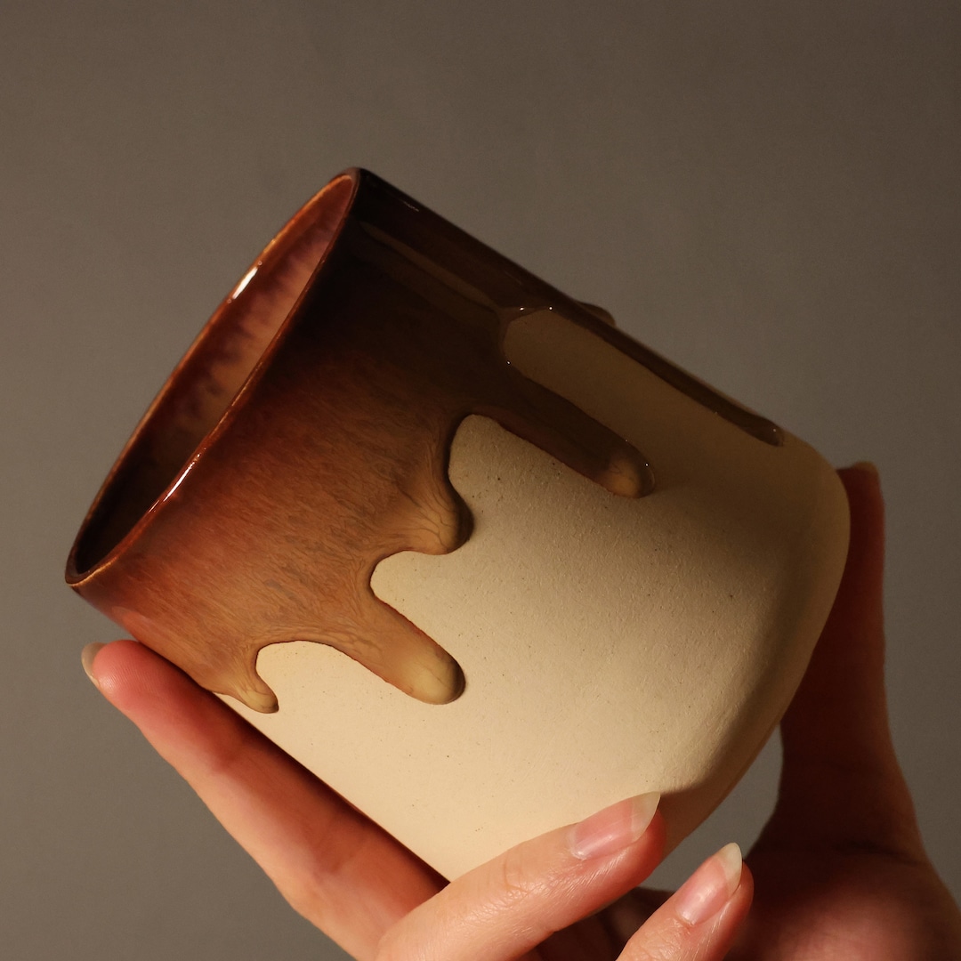 Dripping Style White Clay Brown Glaze Pottery, Handmade Stoneware ...