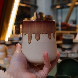 Dripping Style White Clay Brown Glaze Pottery, Handmade Stoneware ...
