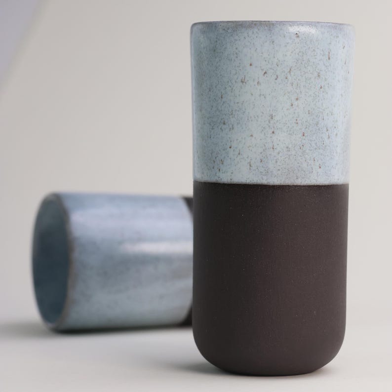 Black Clay Water Glass, Handmade Stoneware Ceramic Drinkware, Iced ...