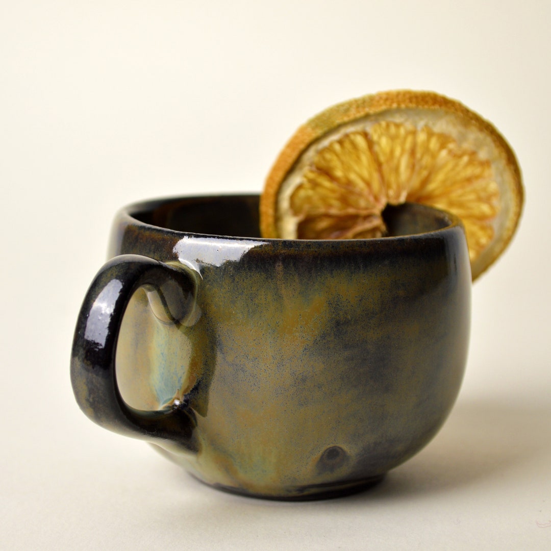 Set of Tea Cups With Handles Black Stoneware Ceramic Cups in - Etsy