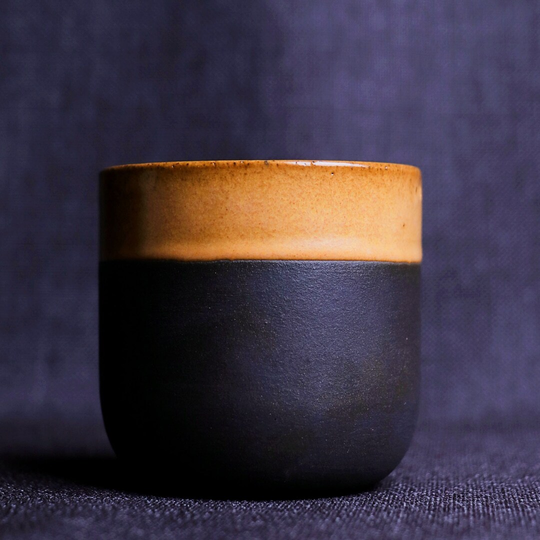 Black Stoneware Cup, Glazed in Orange, Coffee & Tea Cup, Handmade ...