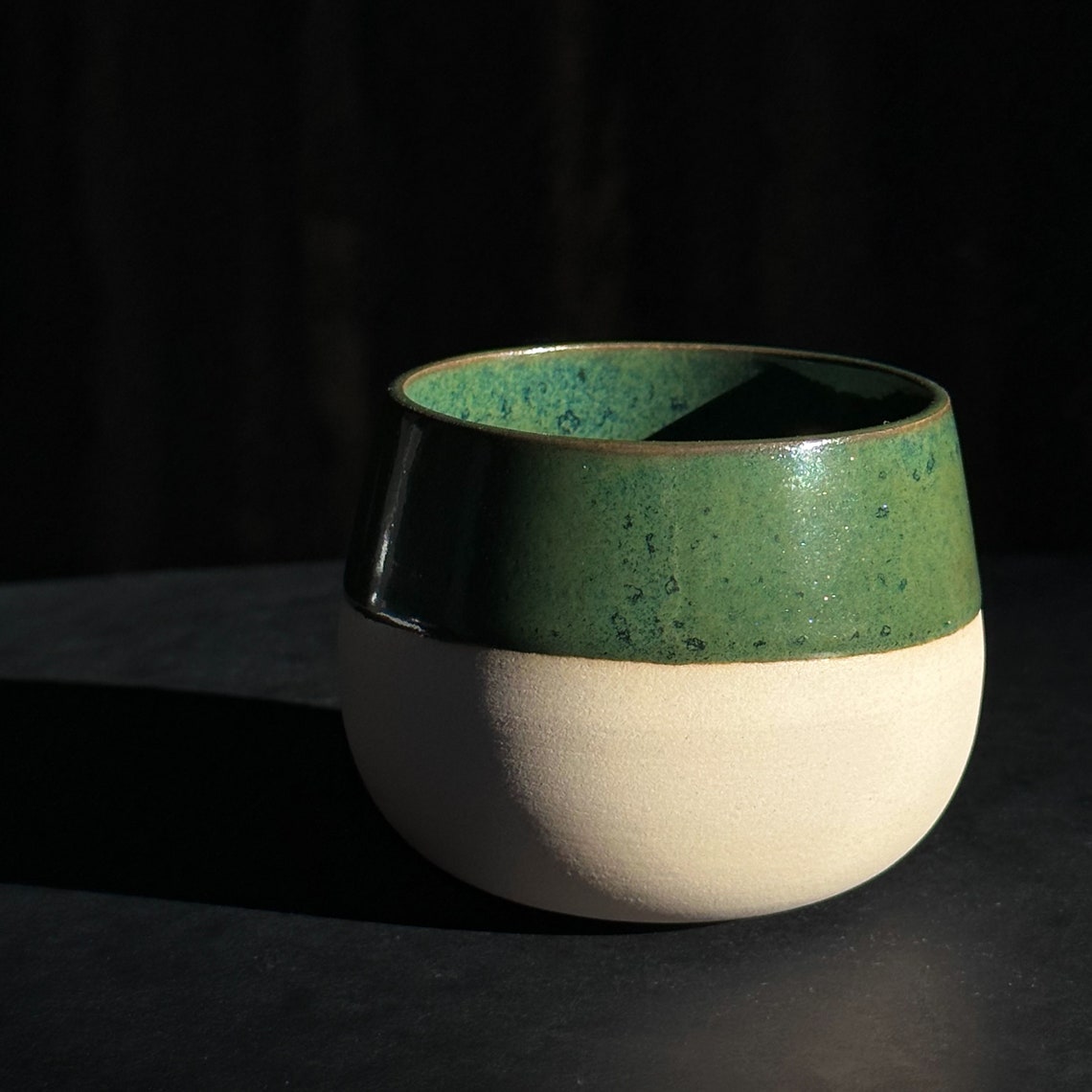 Double Espresso Cup in Dark Green Handmade White Stoneware - Etsy