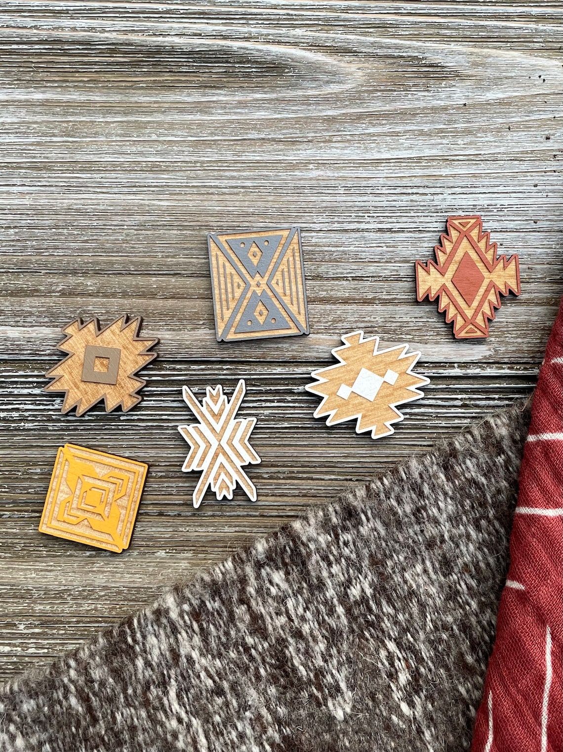 Aztec Southwest Magnets: Painted Wood Boho Decor, Set of 6 - Etsy