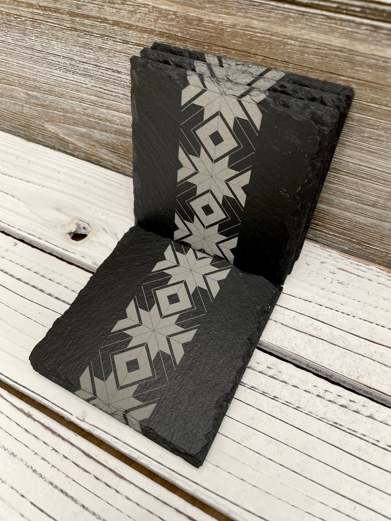 Aztec Slate Coasters: Southwest Design, PNW Gift (set of 4) - Etsy
