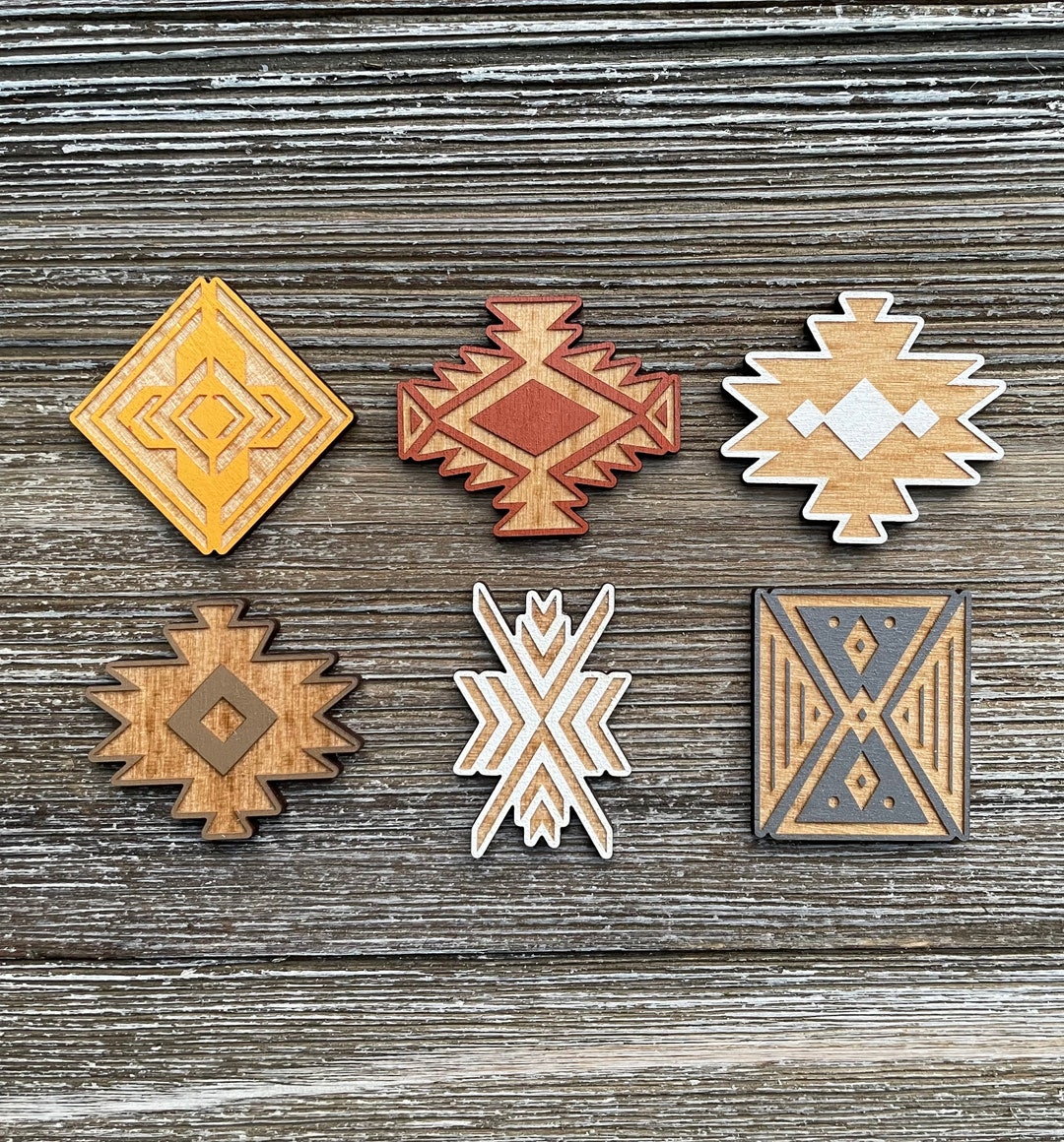Aztec Southwest Magnet Set of 6 ~ Painted Wood ~ Strong Magnets ~ Home ...