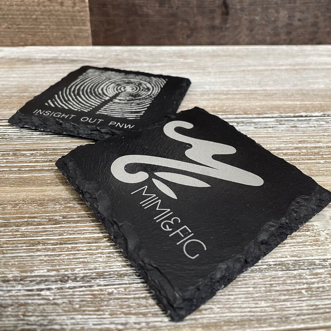 Personalized Logo Coasters ~ Your Logo ~ Set of 4 ~ Rustic Slate ...