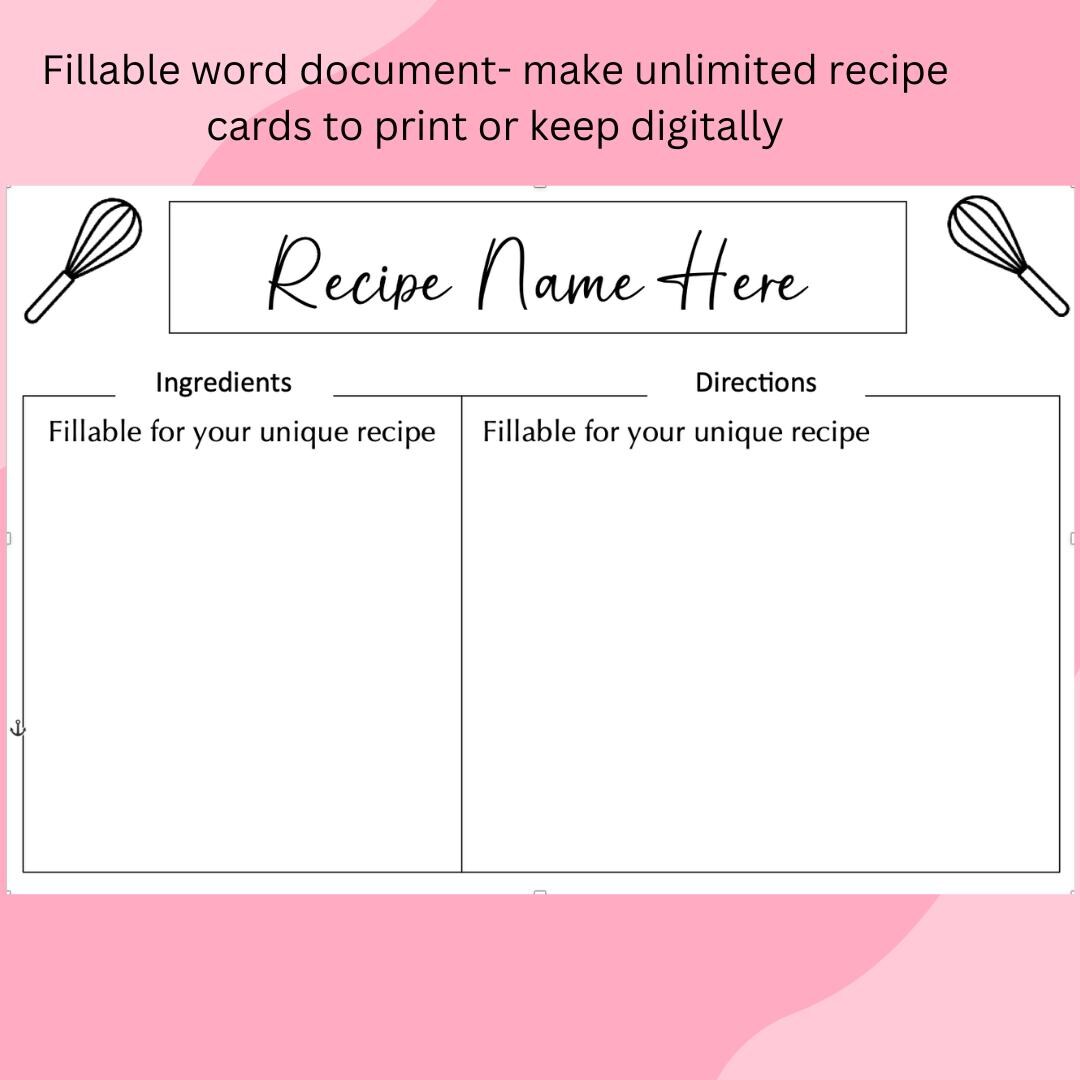 Editable Recipe Card - Etsy