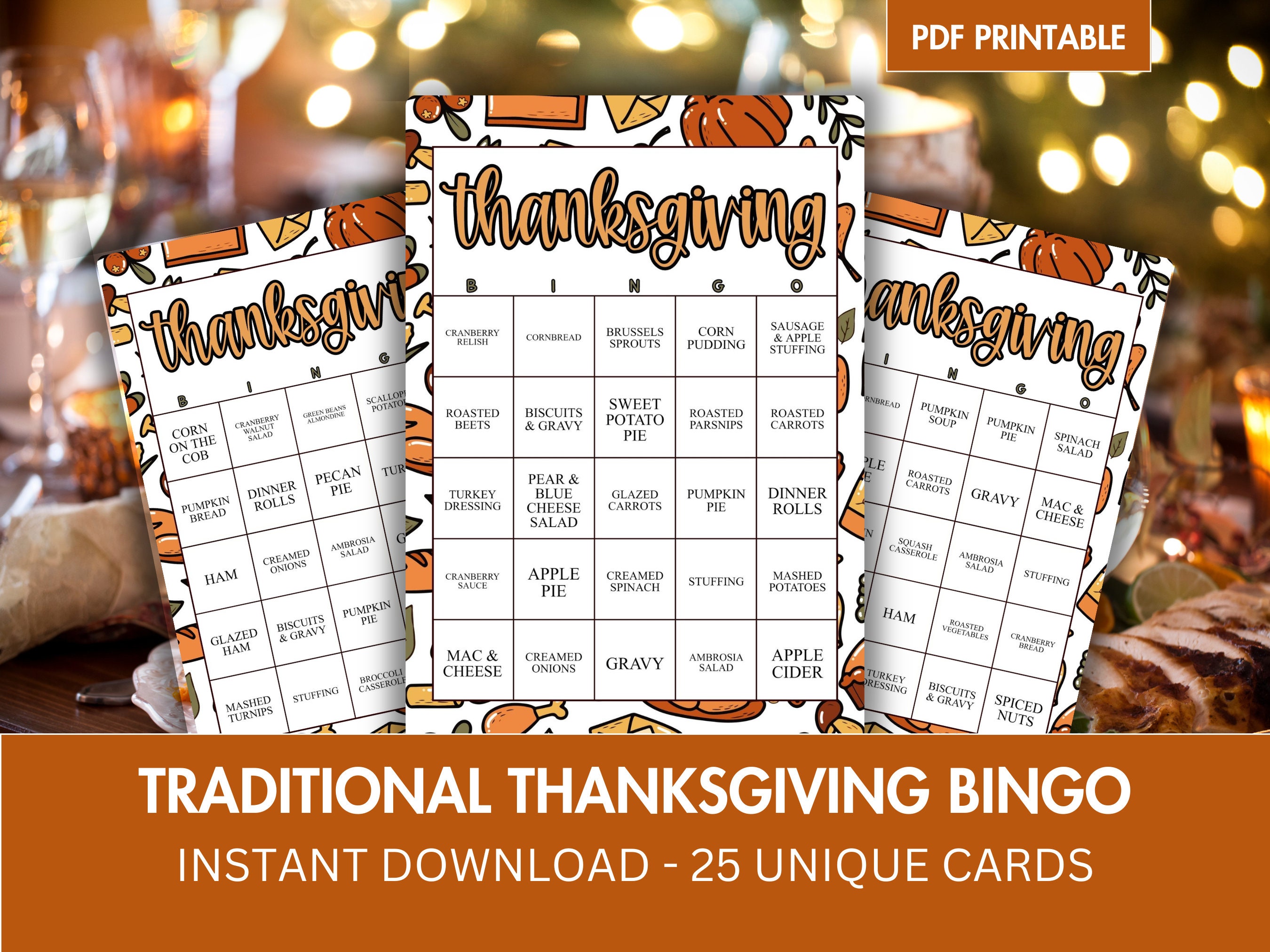 Printable Thanksgiving Traditional Food Theme Bingo Cards, Unique 8.5 ...