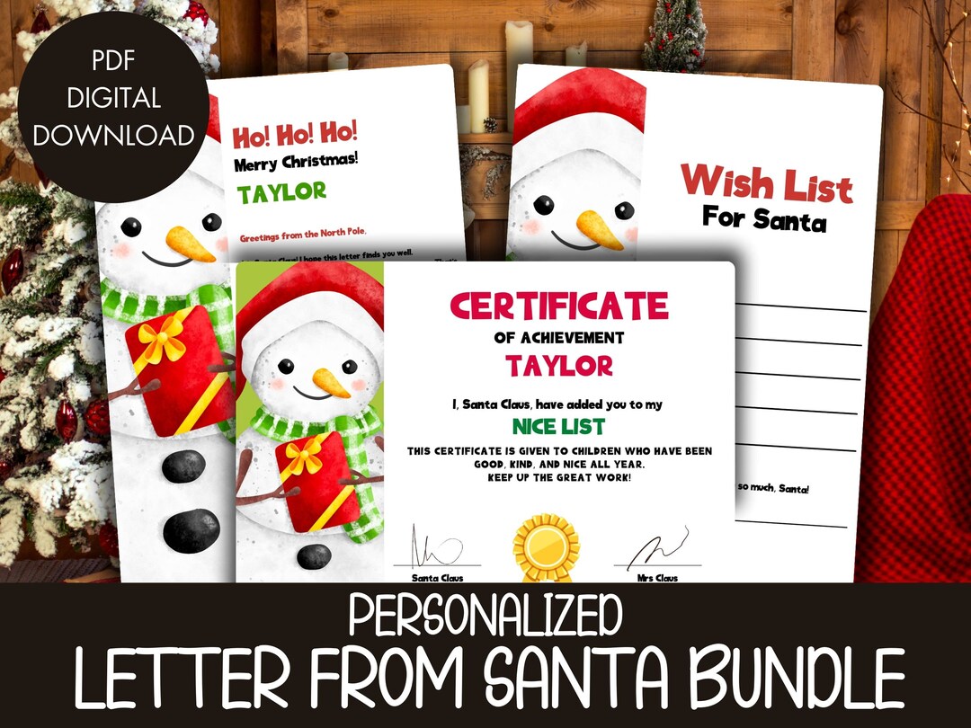 Personalized Printable Letter From Santa, Christmas Wishlist, Nice List ...