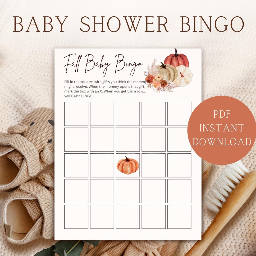 Fall Baby Bingo, Baby Shower Game, Printable Download Games, Boho ...